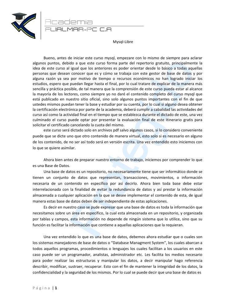PDF de programación - MySQL libre - parte 1 PDF de programación - MySQL libre - parte 1